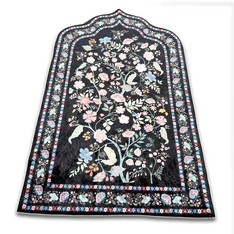 Luxury Velvet Prayer Mat for Adults Minaret – Floral , Soft Crushed ...