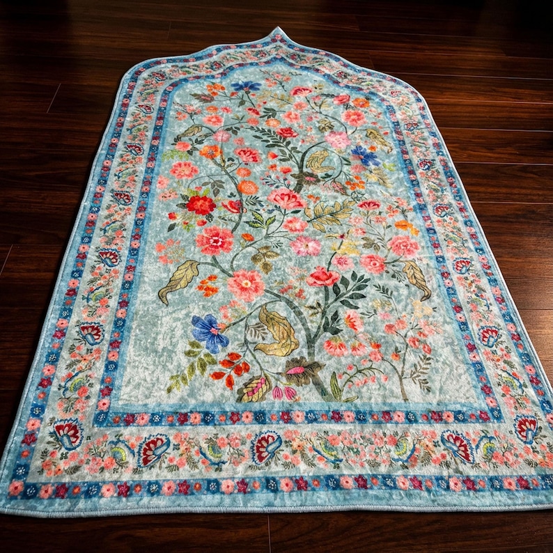 Luxury Velvet Prayer Mat for Adults Minaret – Floral , Soft Crushed ...