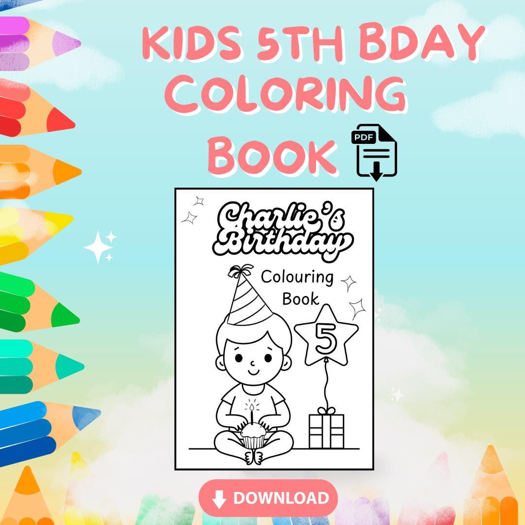 Personalized 5th Birthday Coloring Book: Custom Name Party Activity ...