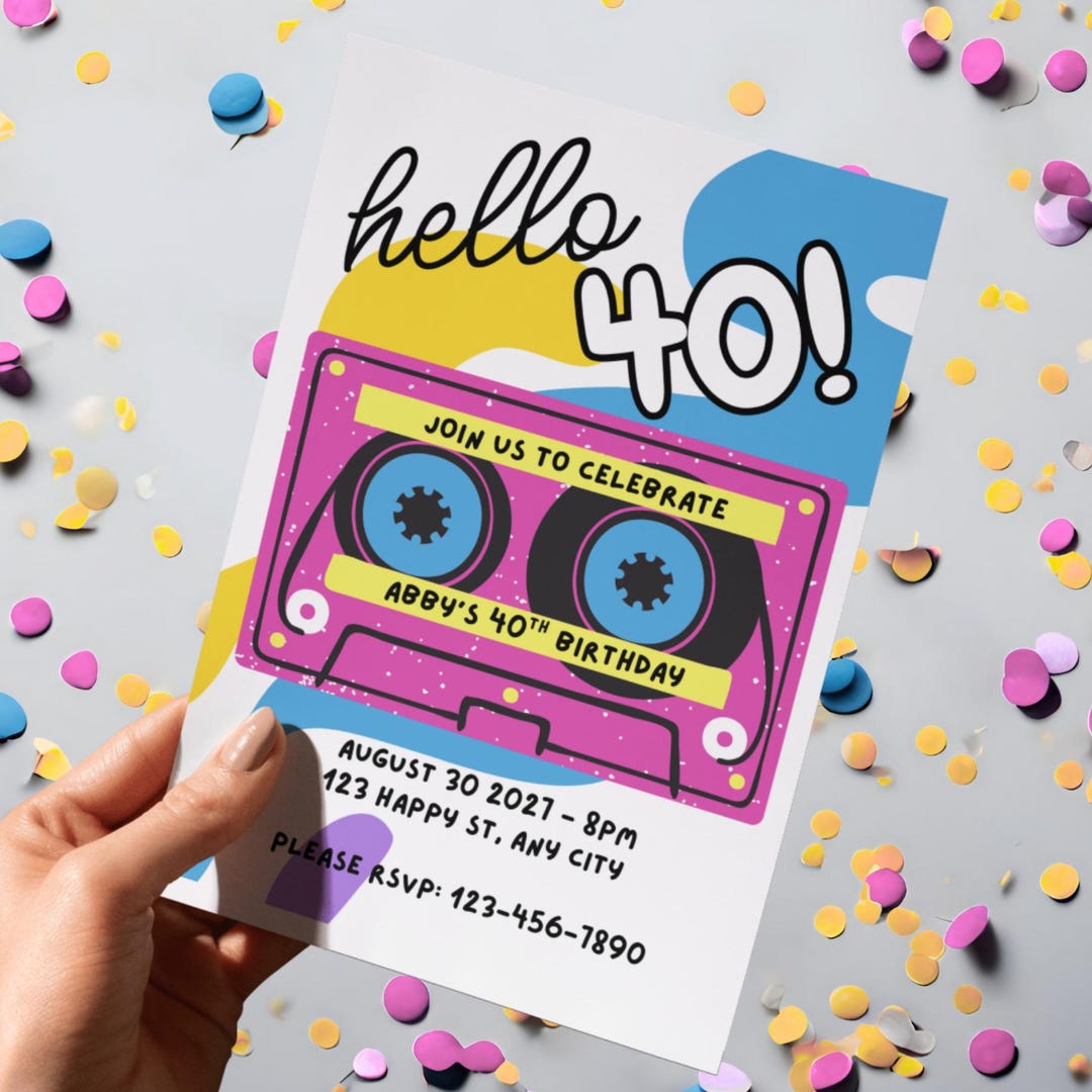 Retro 80s Cassette Tape 40th Birthday Invitation (editable Canva ...