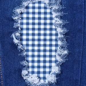 Blue Gingham Check Super Stretch Patch - Iron on Patch - Easy to Apply ...