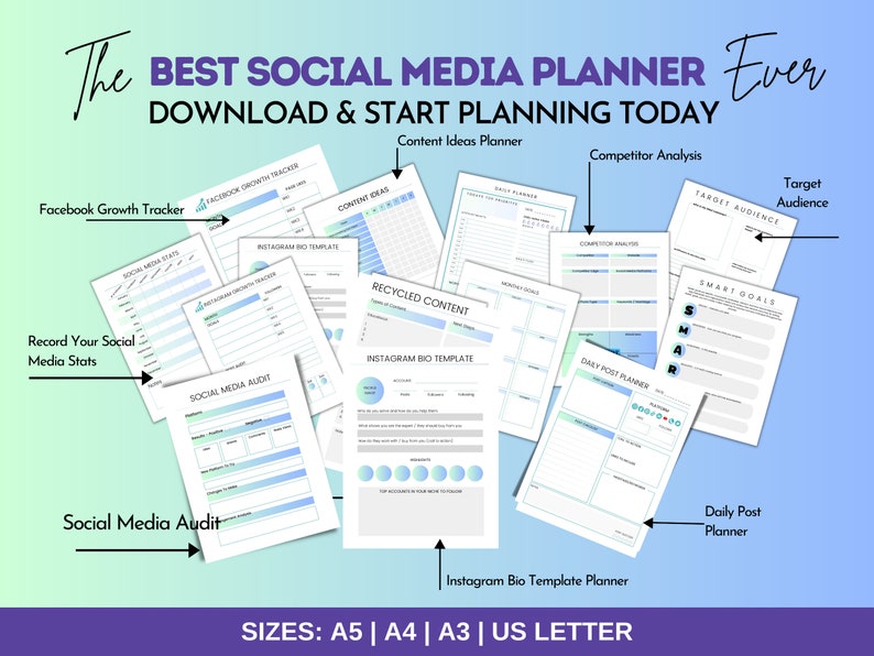 Social Media Planner Printable Social Media Content Planner - Etsy