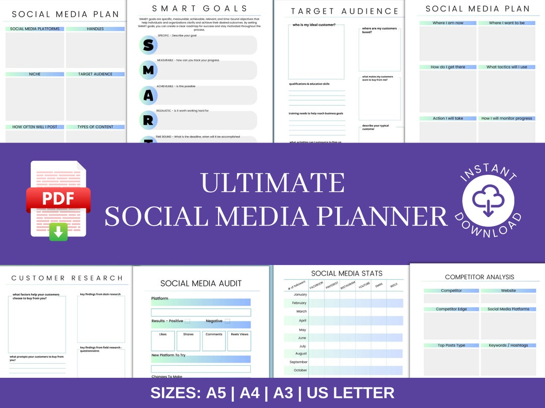 Social Media Planner Printable, Social Media Content Planner, Small ...