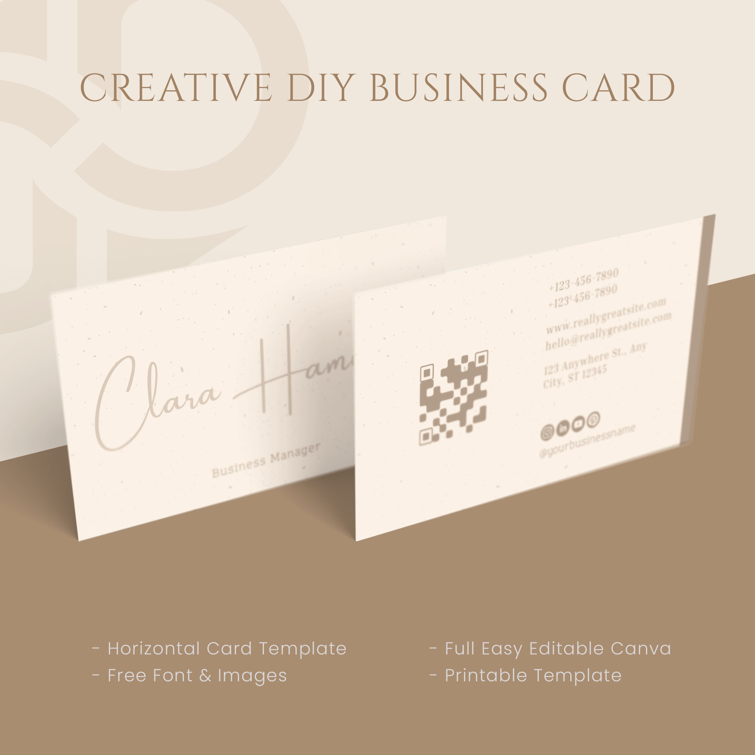 Beige Business Card Template, Corporate Calling Card, DIY Printable ...