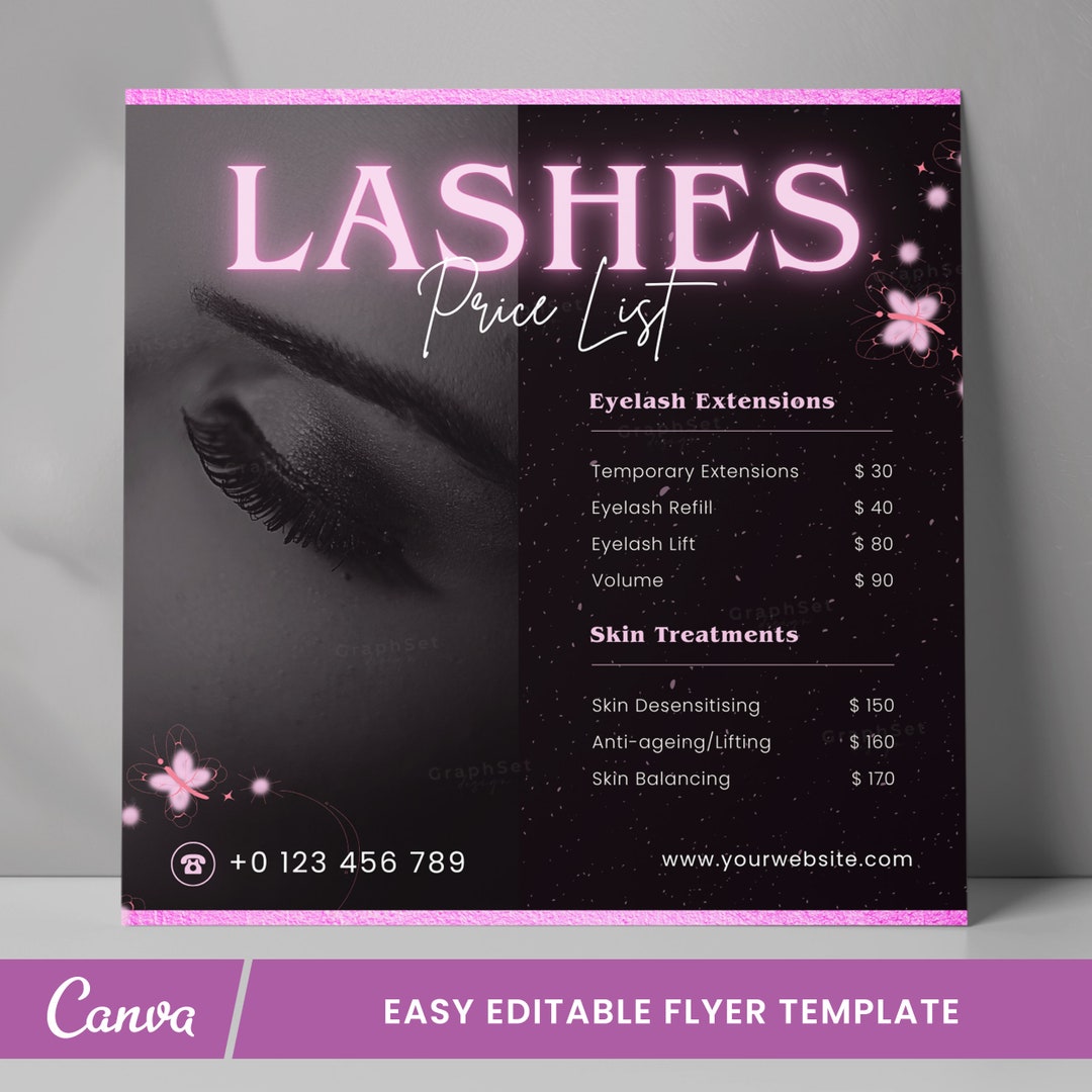 Lash Price List Digital Flyer Template, Pricing Instagram Post, Lash ...