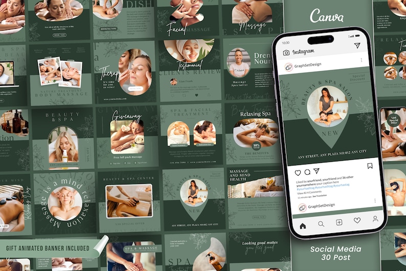 Massage Therapy Instagram Templates, Beauty Salon Posts, Social Media ...