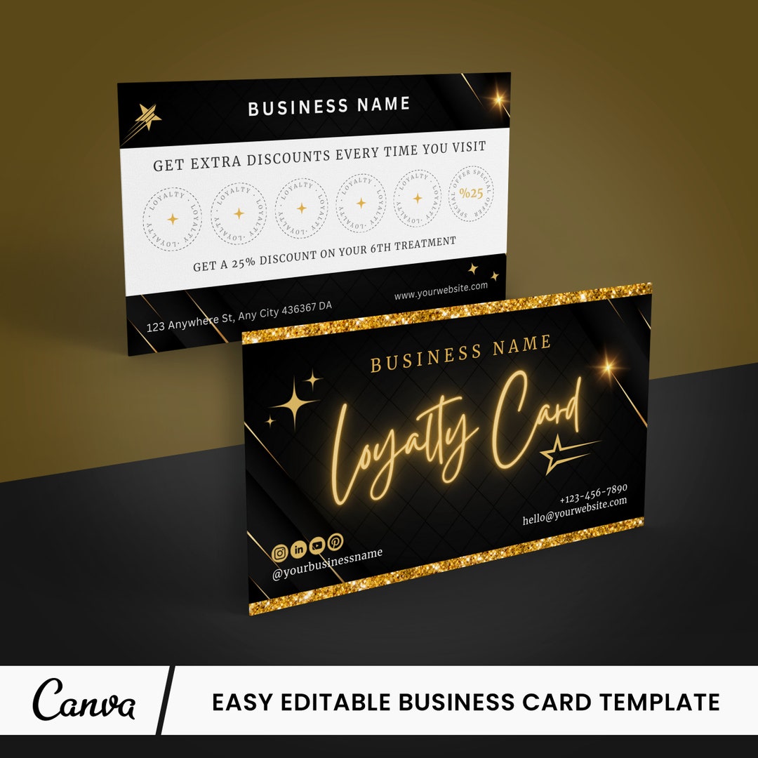 Loyalty Card Design Template, DIY Business Branding Card, Gold Gift ...