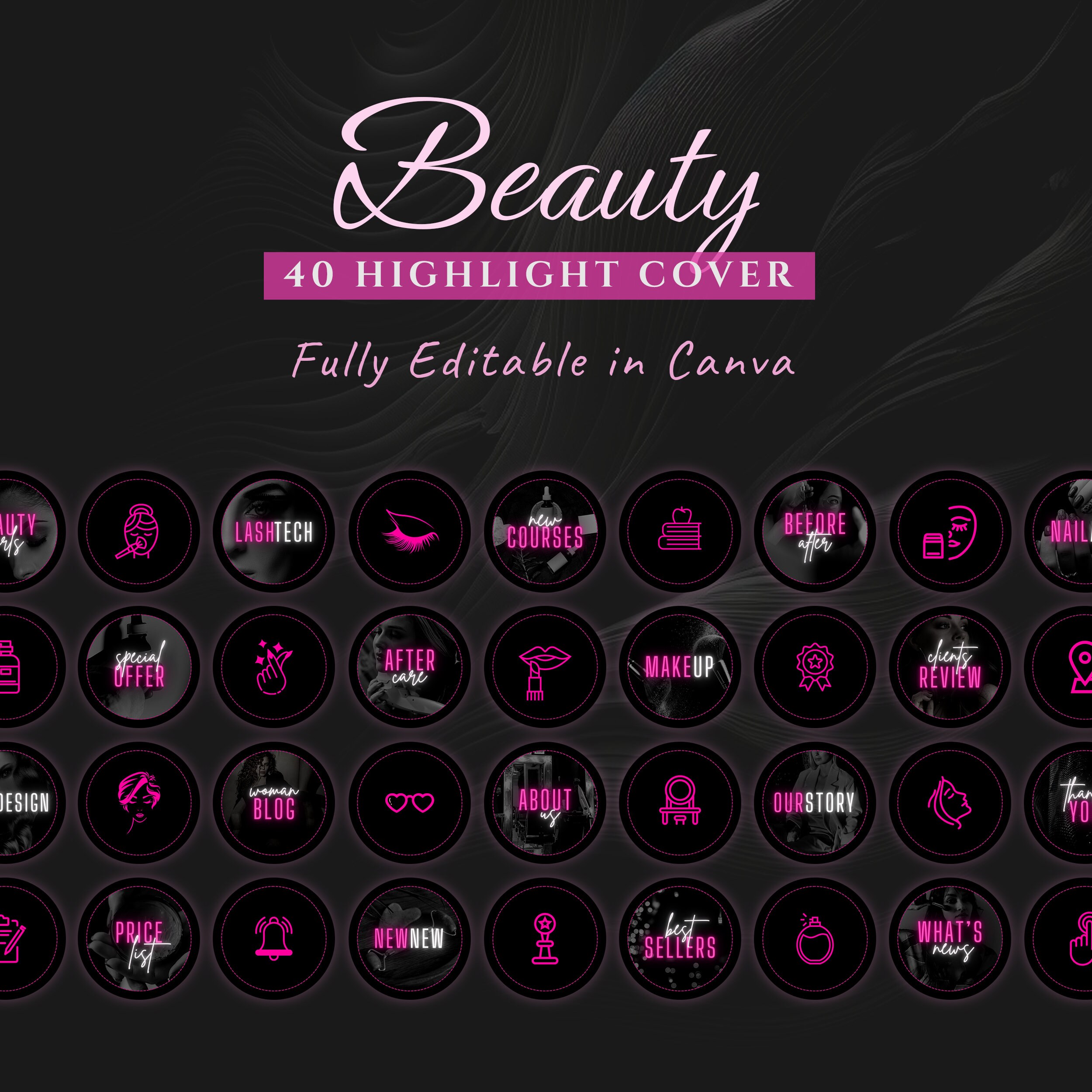 Beauty Instagram Story Highlights Icons, Aesthetic Neon Story Cover ...