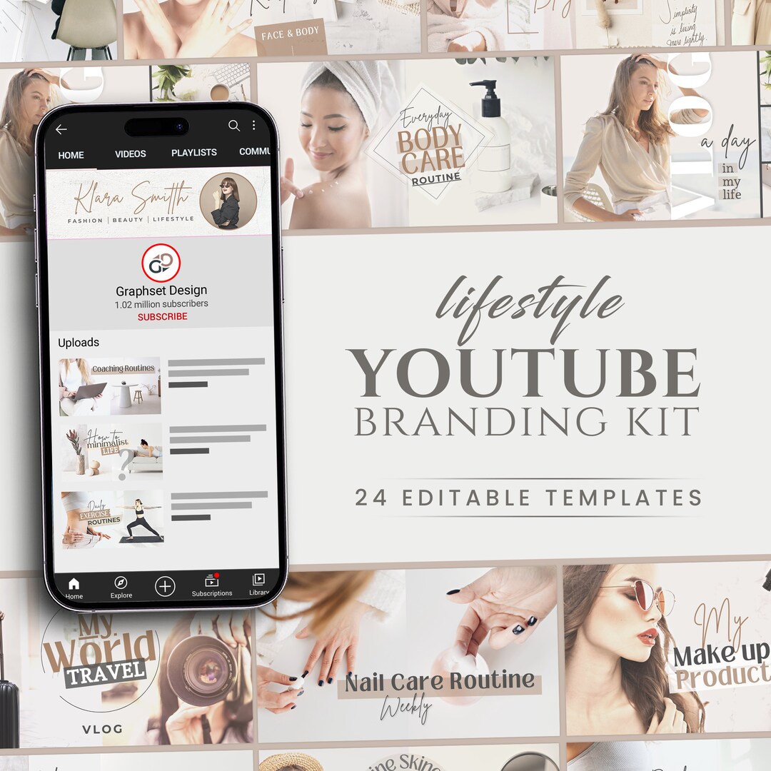 Lifestyle Youtube Thumbnail Templates, Youtube Channel Brand Kit ...