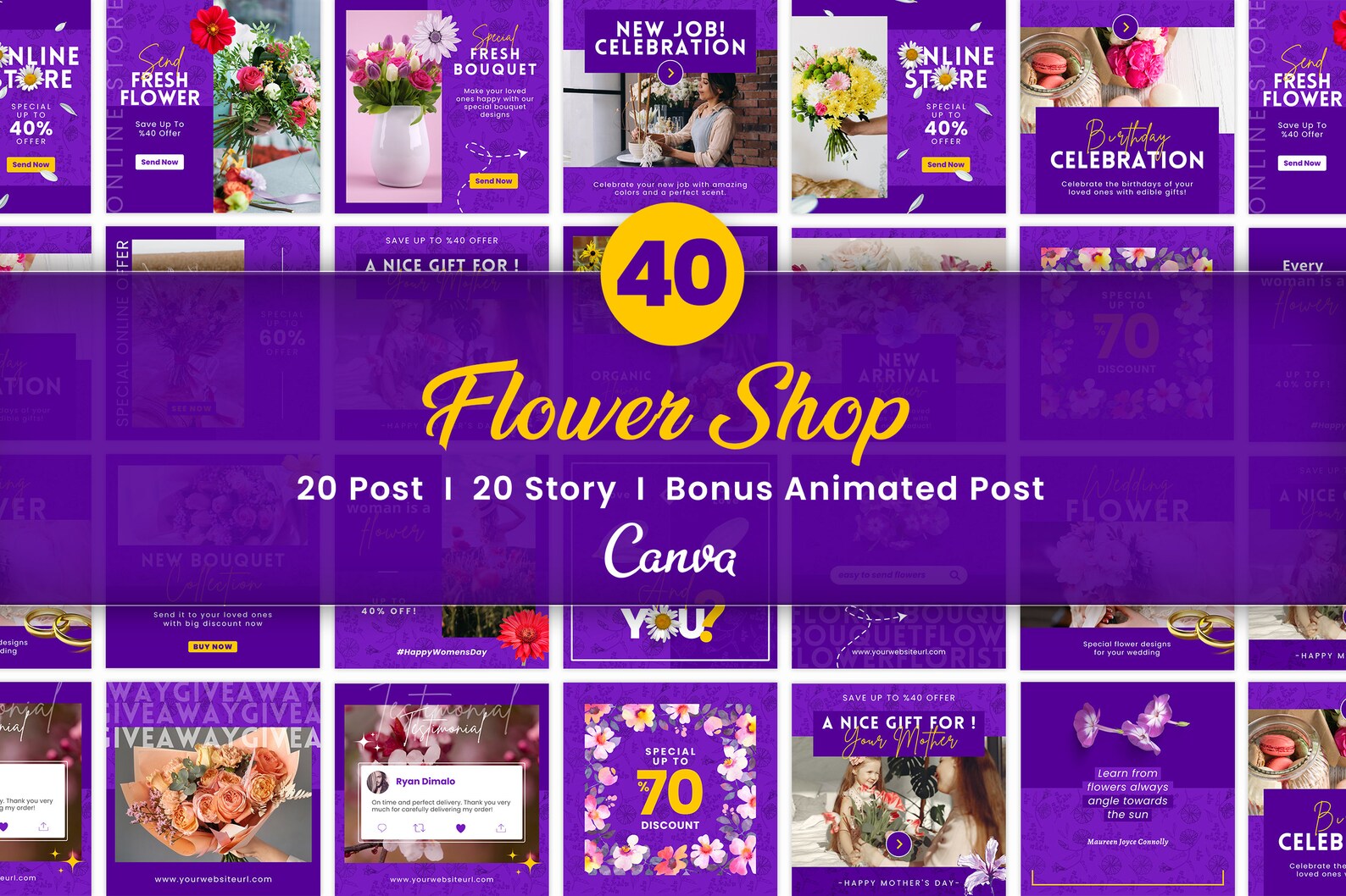 Flower Shop Instagram Post, Florist Business Brand Kit, Story Template ...