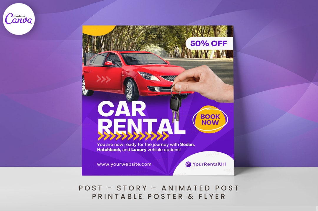 Car Rental Instagram Post, Rent a Car Marketing, Rental Agent Poster ...