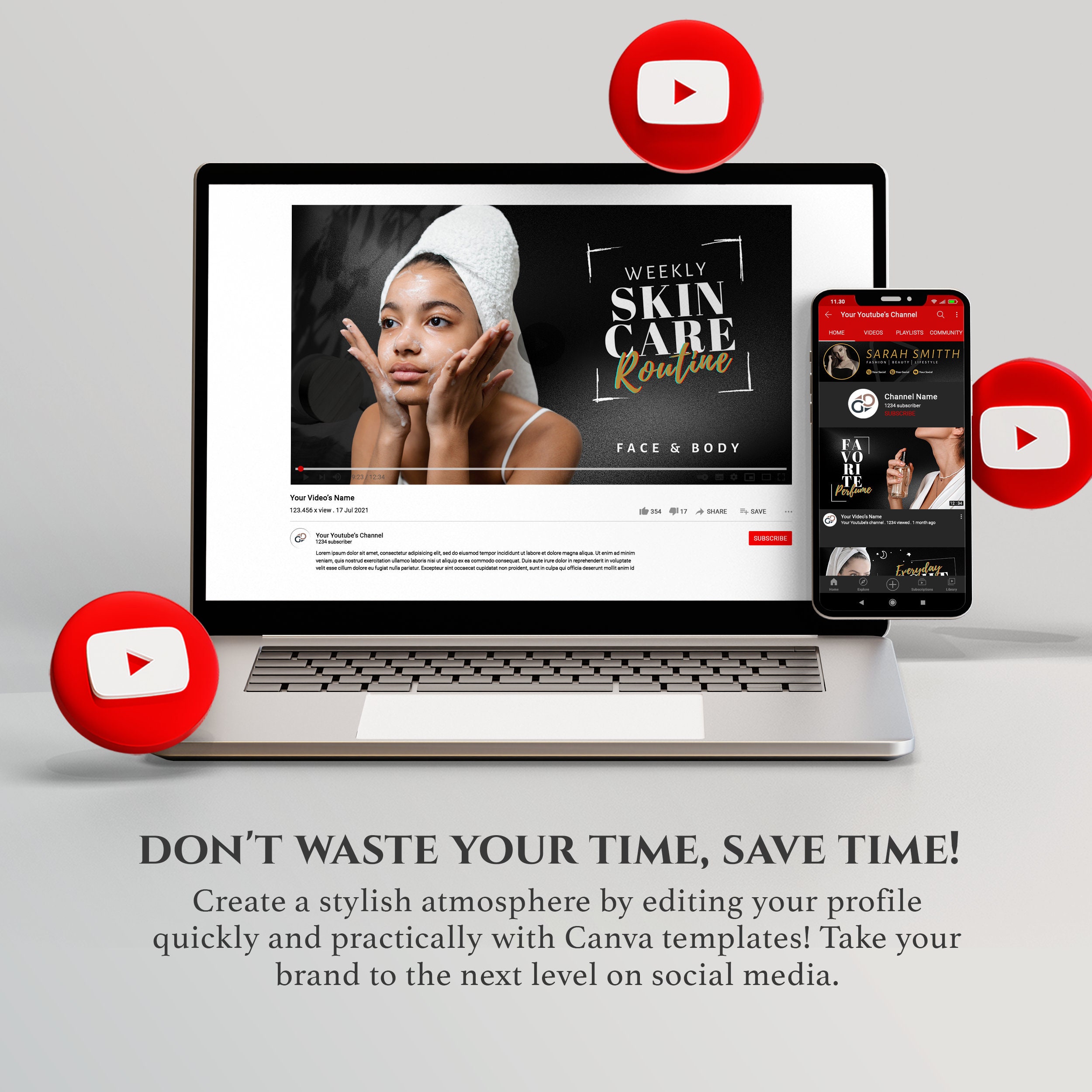 Youtube Thumbnail Templates, Lifestyle Youtube Channel Branding Kit ...