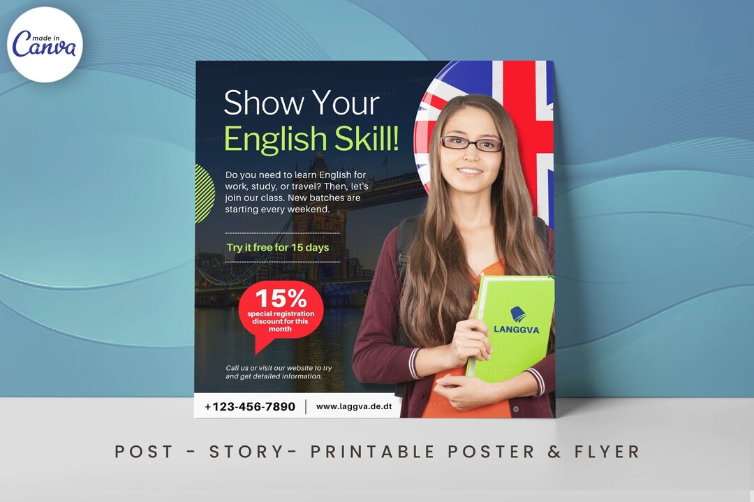 School Instagram Post, Language Learning Business Templates, Education ...