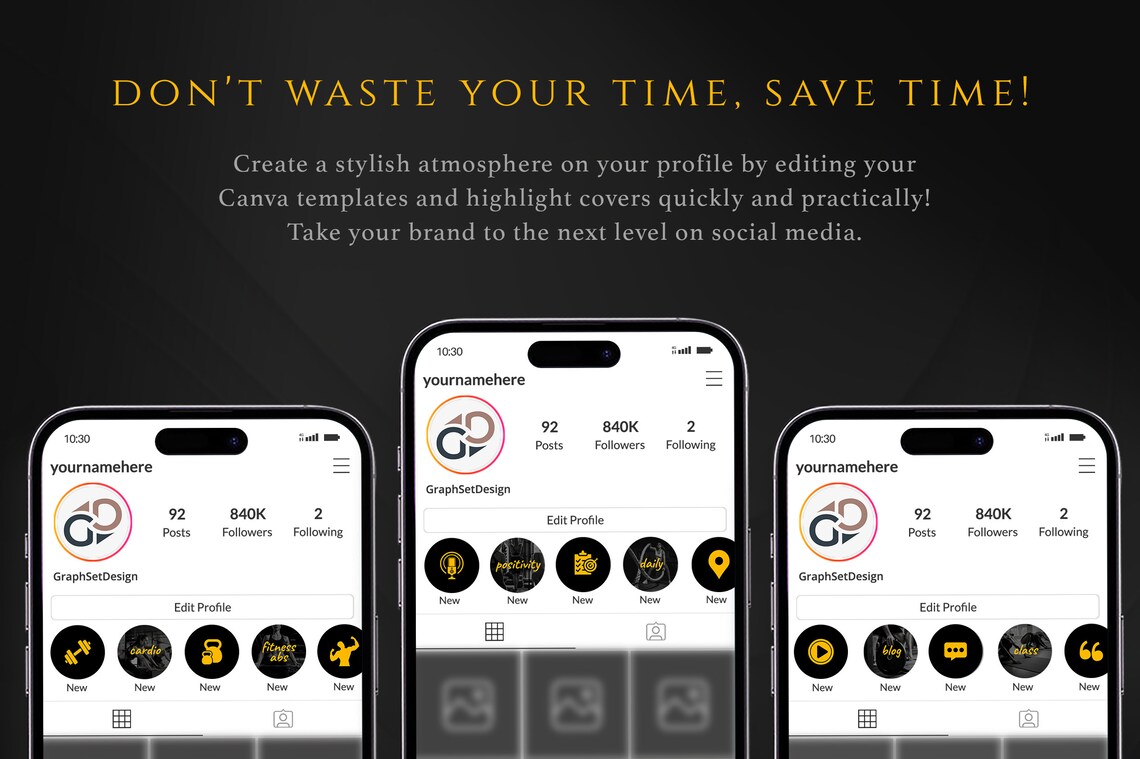 Fitness Highlight Covers Canva | 40 Black Icon Set | Gym IG Story Icons ...