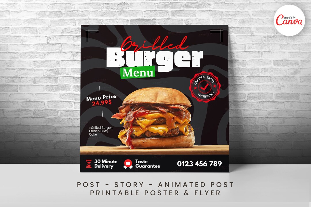 Burger Menu Instagram Post, Restaurant Marketing Story, Burger Order ...