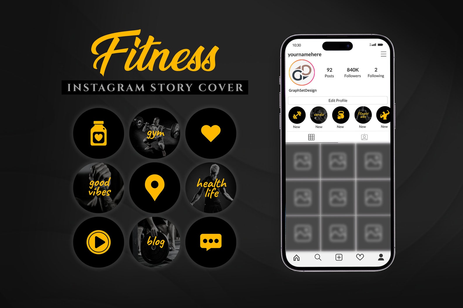 Fitness Highlight Covers Canva | 40 Black Icon Set | Gym IG Story Icons ...