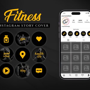 Fitness Highlight Covers Canva | 40 Black Icon Set | Gym IG Story Icons ...