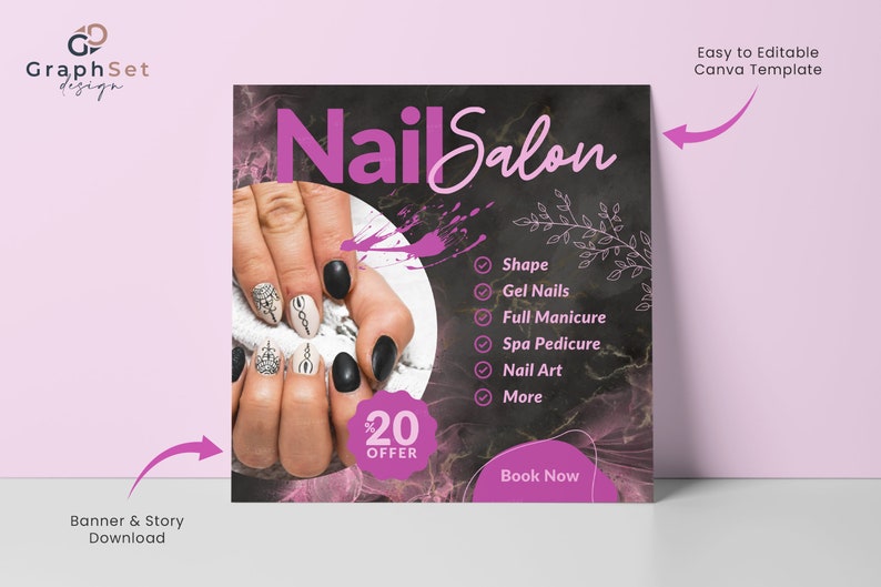 Nail Salon Instagram Post, Nail Art Banner Template, Manicure Pedicure ...