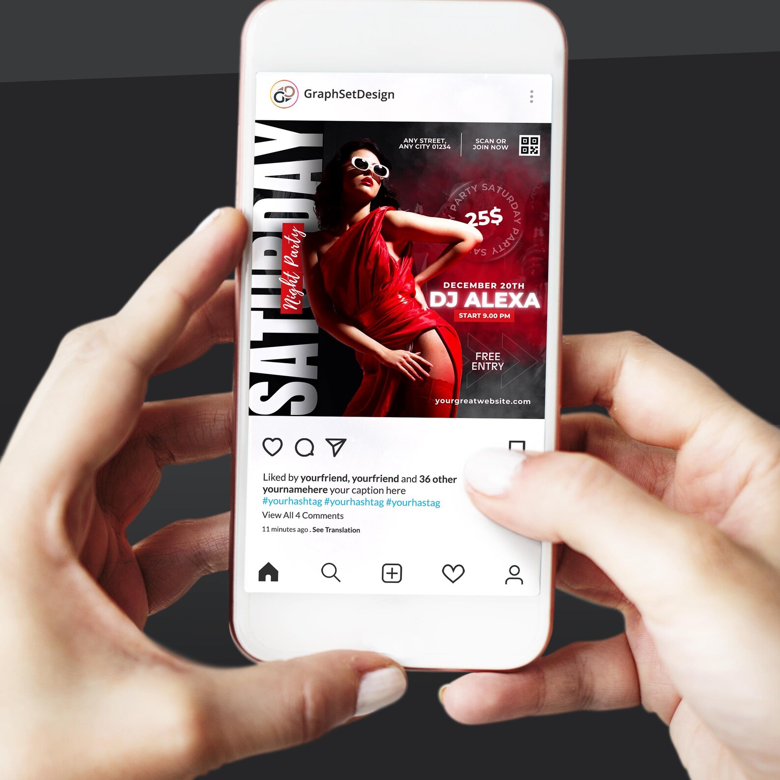 DJ Night Club Flyer Canva Template | Editable Party Invite, Disco ...