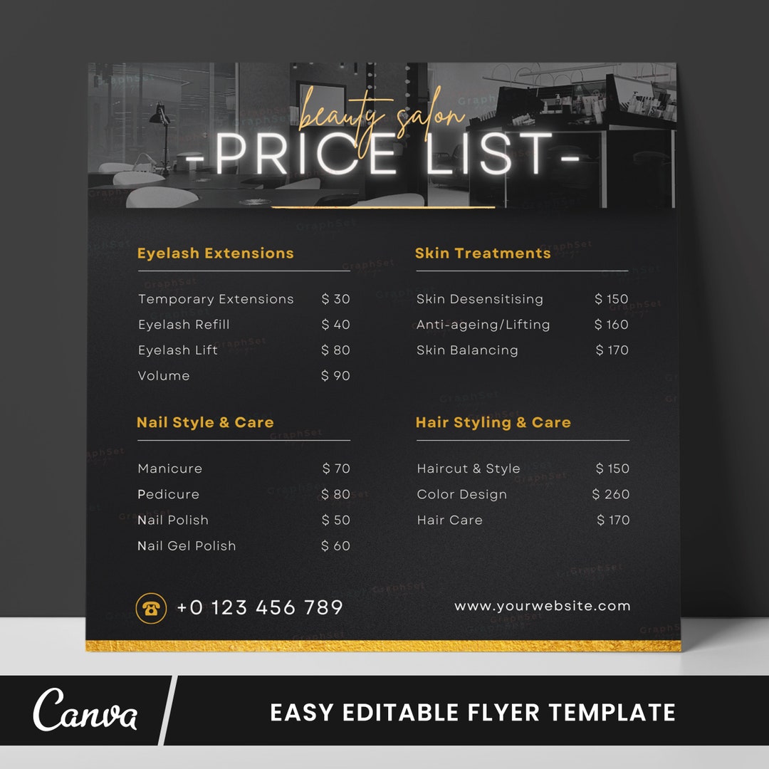 Price List Digital Flyer Template, Pricing Instagram Post, Hair Pricing ...