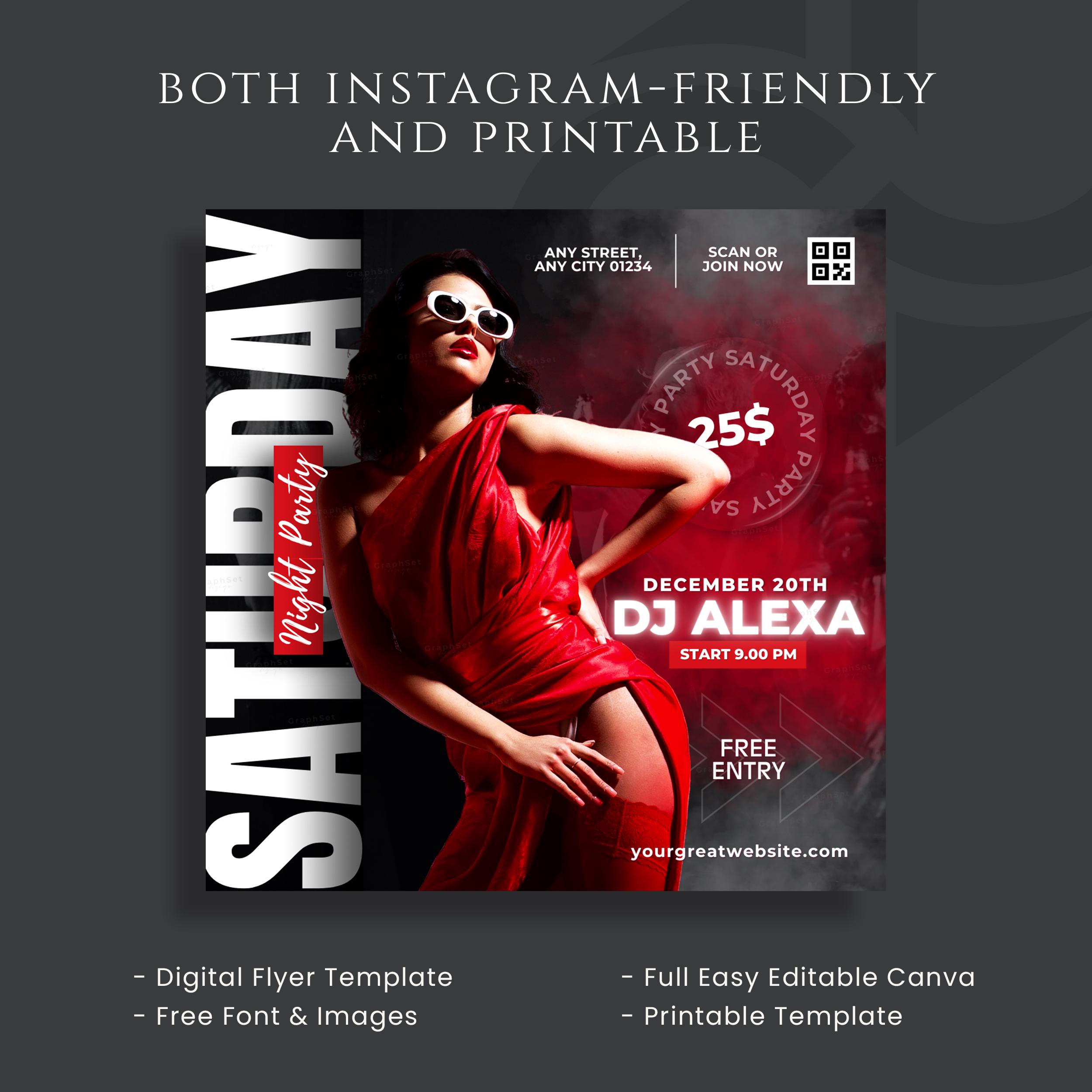 DJ Night Club Flyer Canva Template | Editable Party Invite, Disco ...