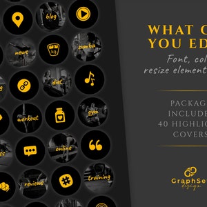 Fitness Highlight Covers Canva | 40 Black Icon Set | Gym IG Story Icons ...