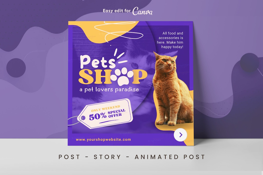 Pet Shop Instagram Post, Pets Canva Templates, Pet Store Business Set ...