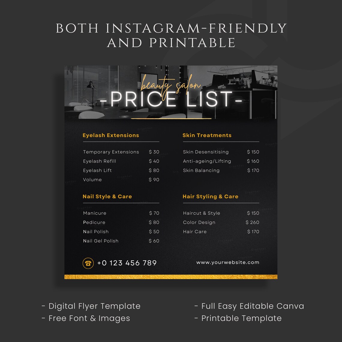 Price List Digital Flyer Template, Pricing Instagram Post, Hair Pricing ...