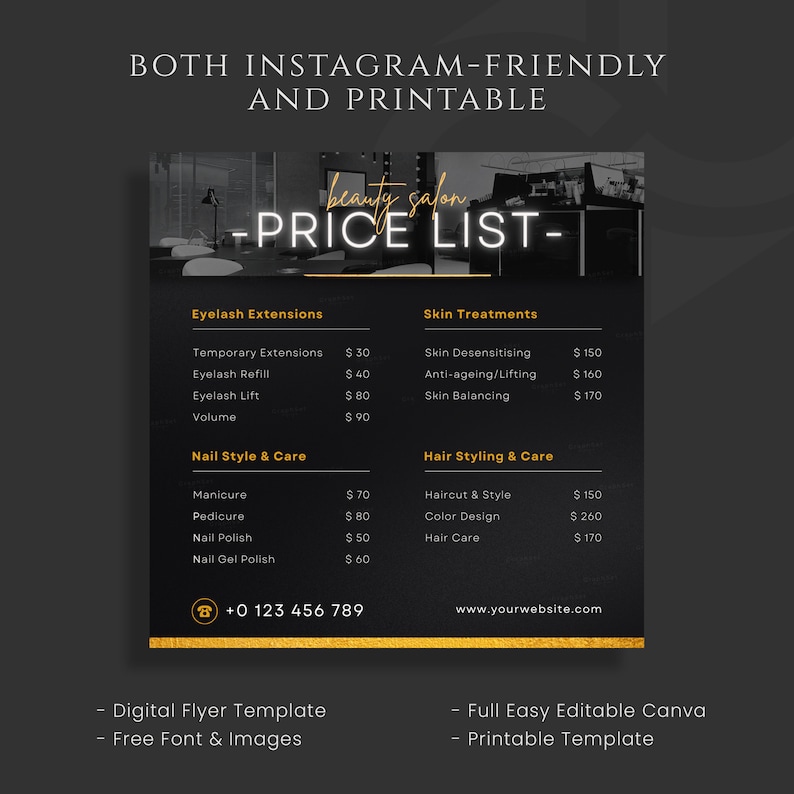 Price List Digital Flyer Template, Pricing Instagram Post, Hair Pricing ...