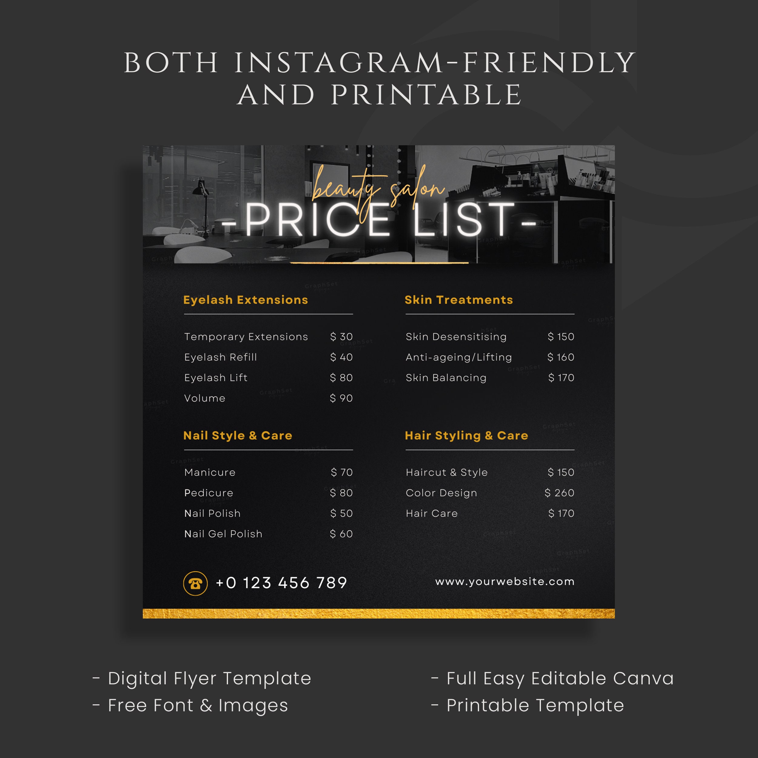 Price List Digital Flyer Template, Pricing Instagram Post, Hair Pricing ...