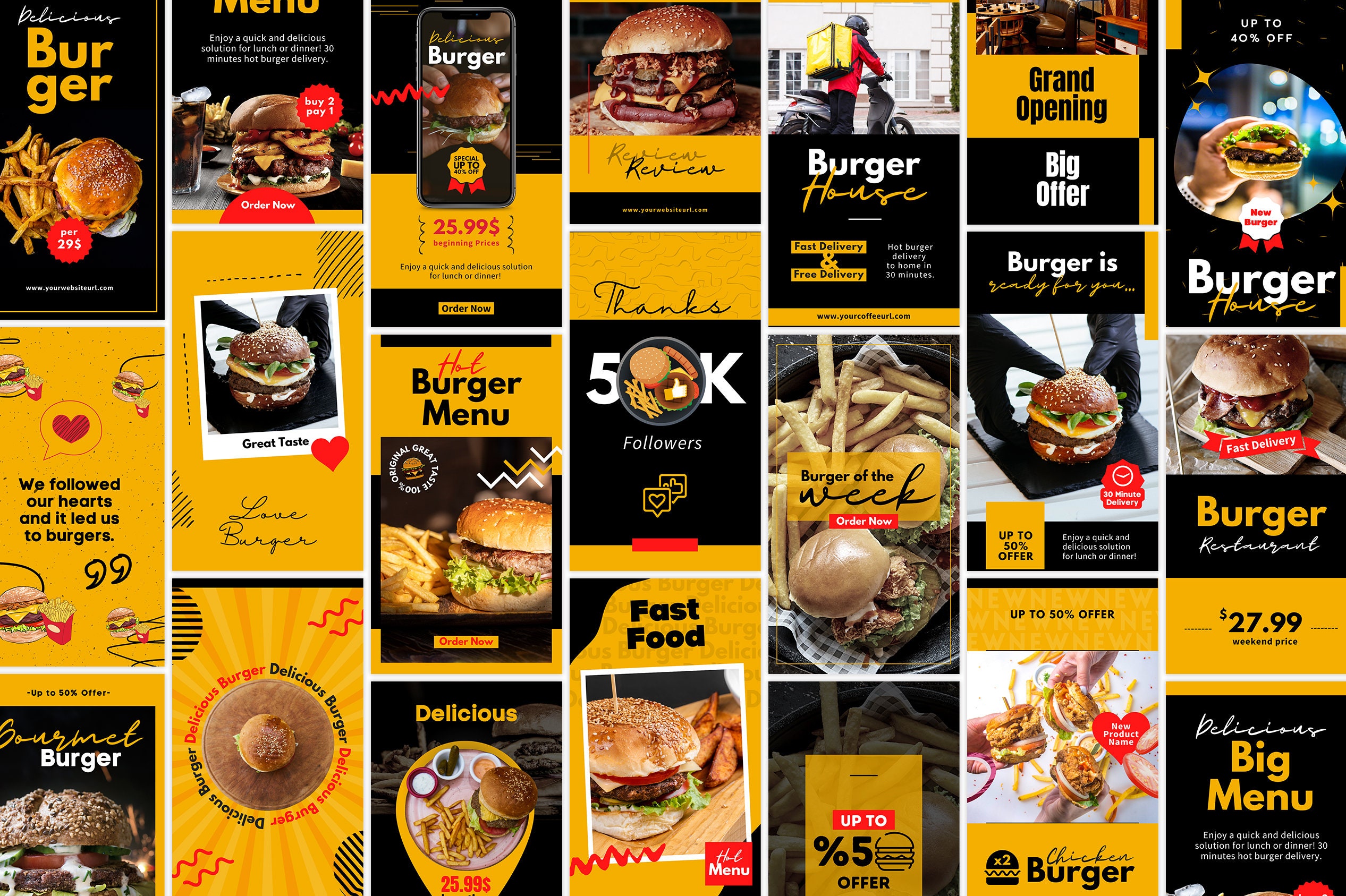 40 Burger Restaurant Instagram Post Template, Fast Food Social Media ...
