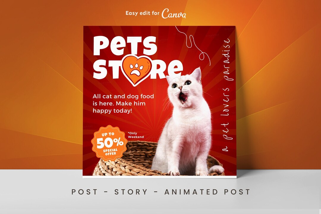 Pets Shop Instagram Post, Pets Store Story Template, Pets Business ...
