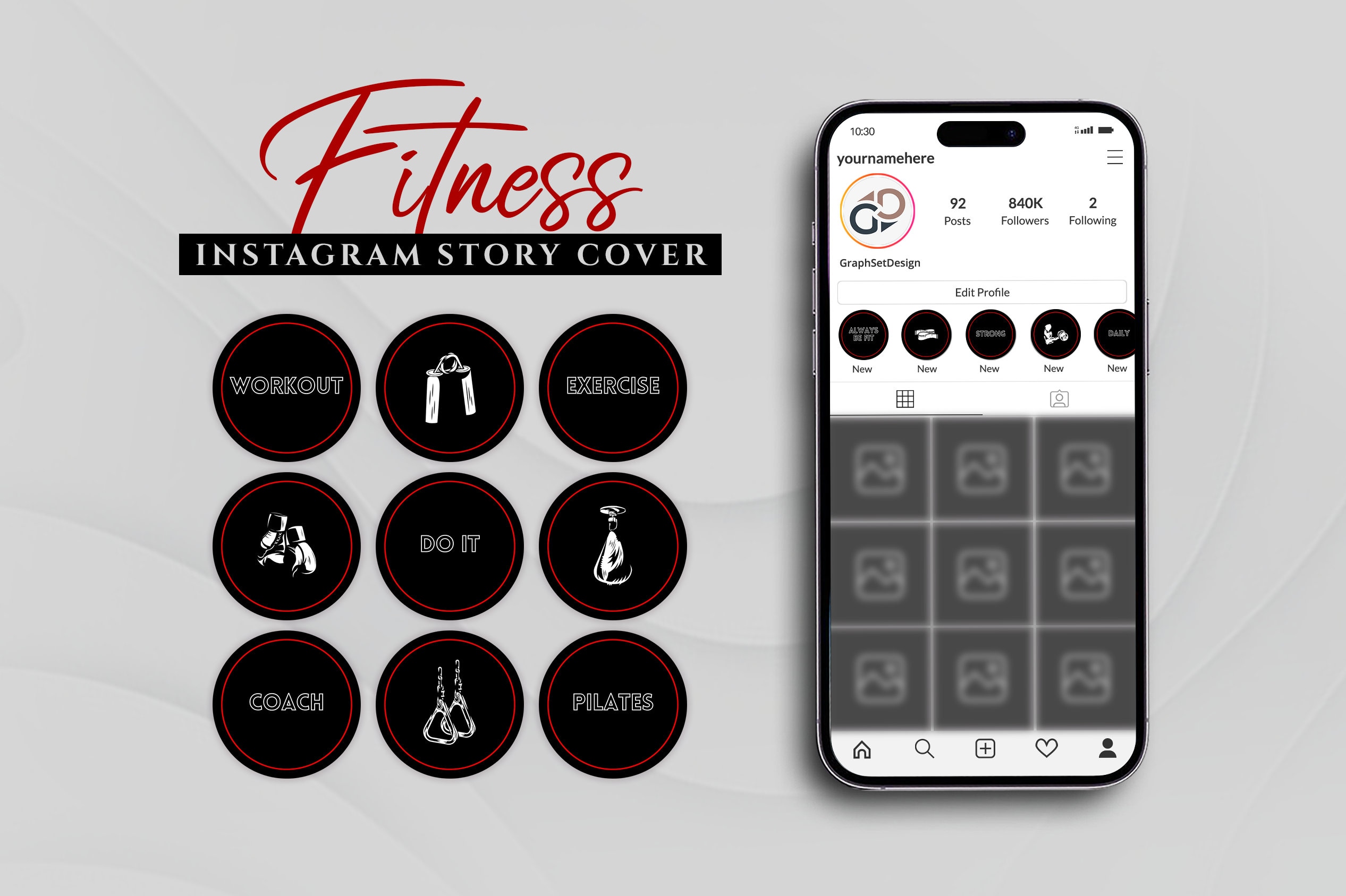 Fitness Black Instagram Story Highlight Cover Templates Gym Icons PNG ...