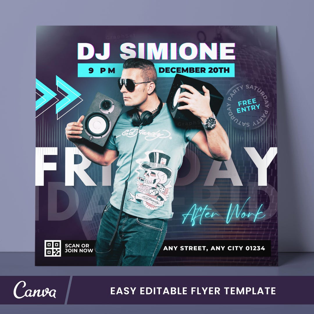 Night Club DJ Party Instagram Post, DJ Disco Party Flyer, Friday Party ...