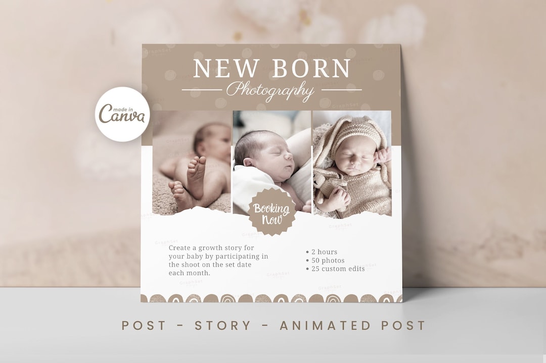 Newborn Baby Instagram Post, Photography Business Marketing Templates ...