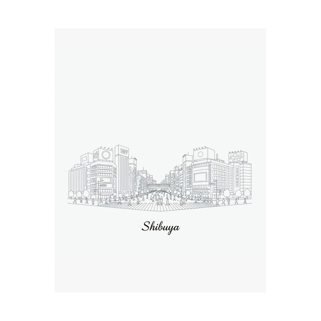 Shibuya Crossing Poster | Minimalist Tokyo Print | Urban Line Drawing ...