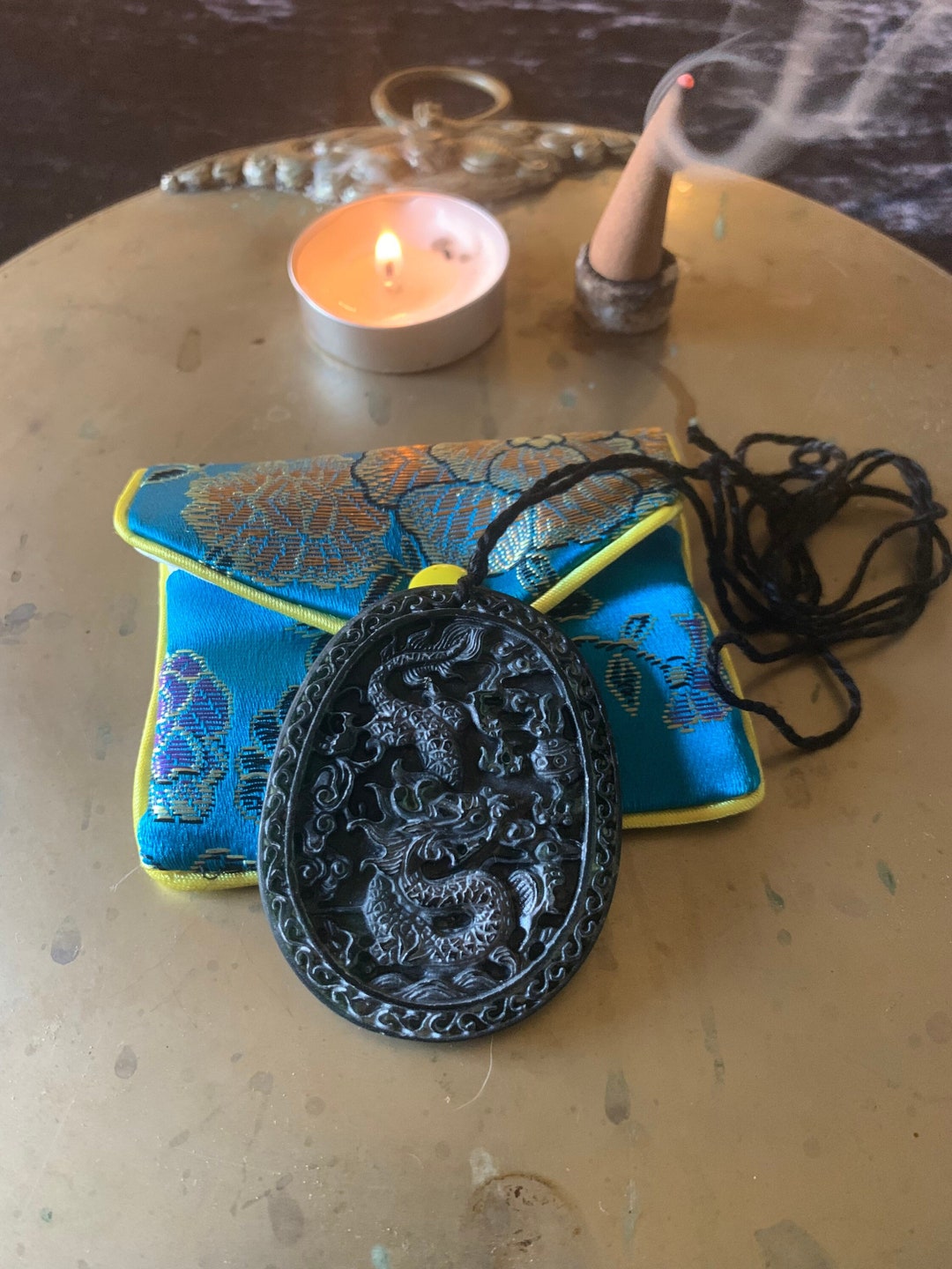 Dragon Protection Spell Amulet Pendant Shaman Lucky Obsidian Necklace ...