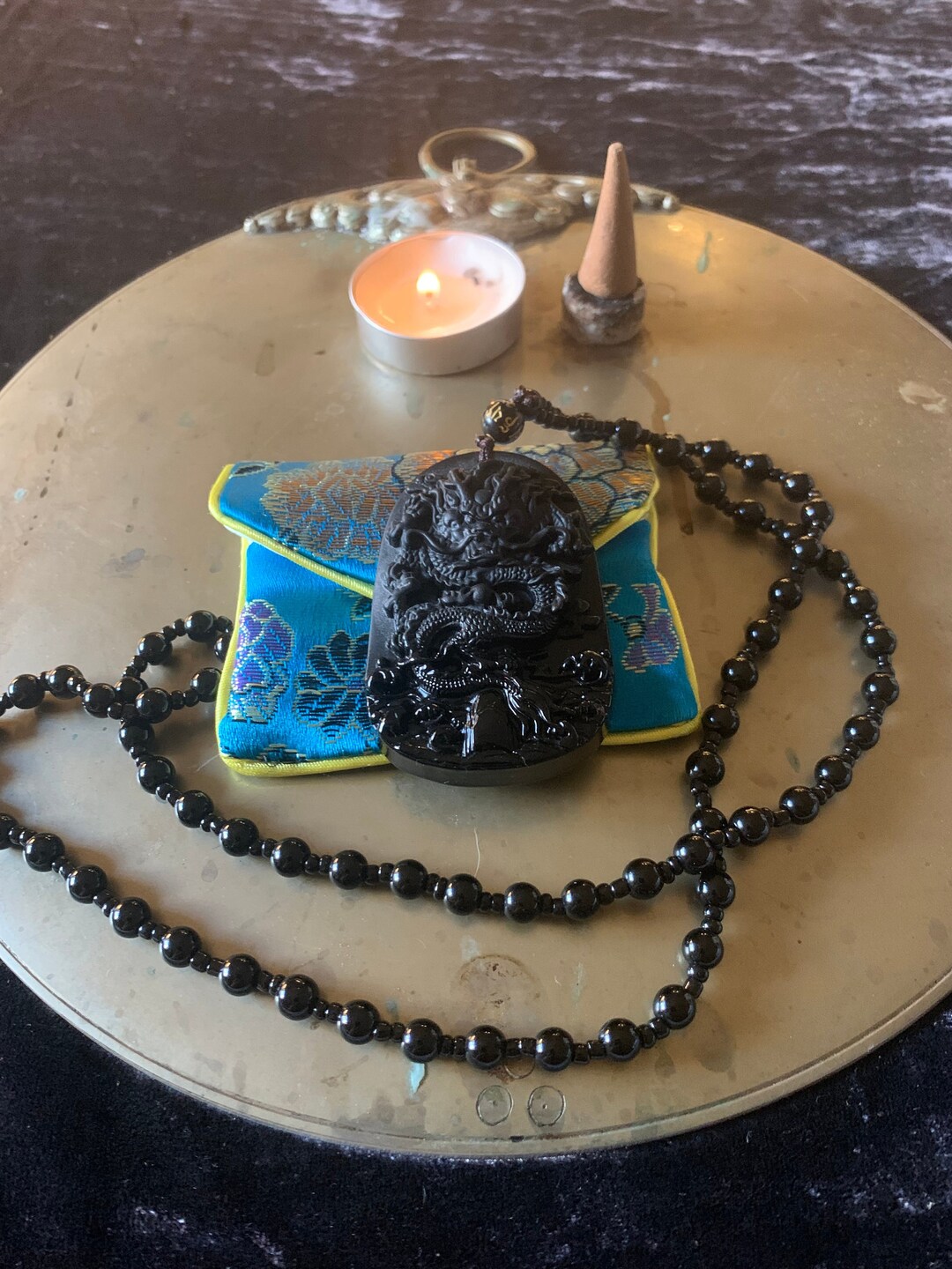 Dragon Protection Spell Witchcraft Amulet Pendant Shaman Obsidian ...