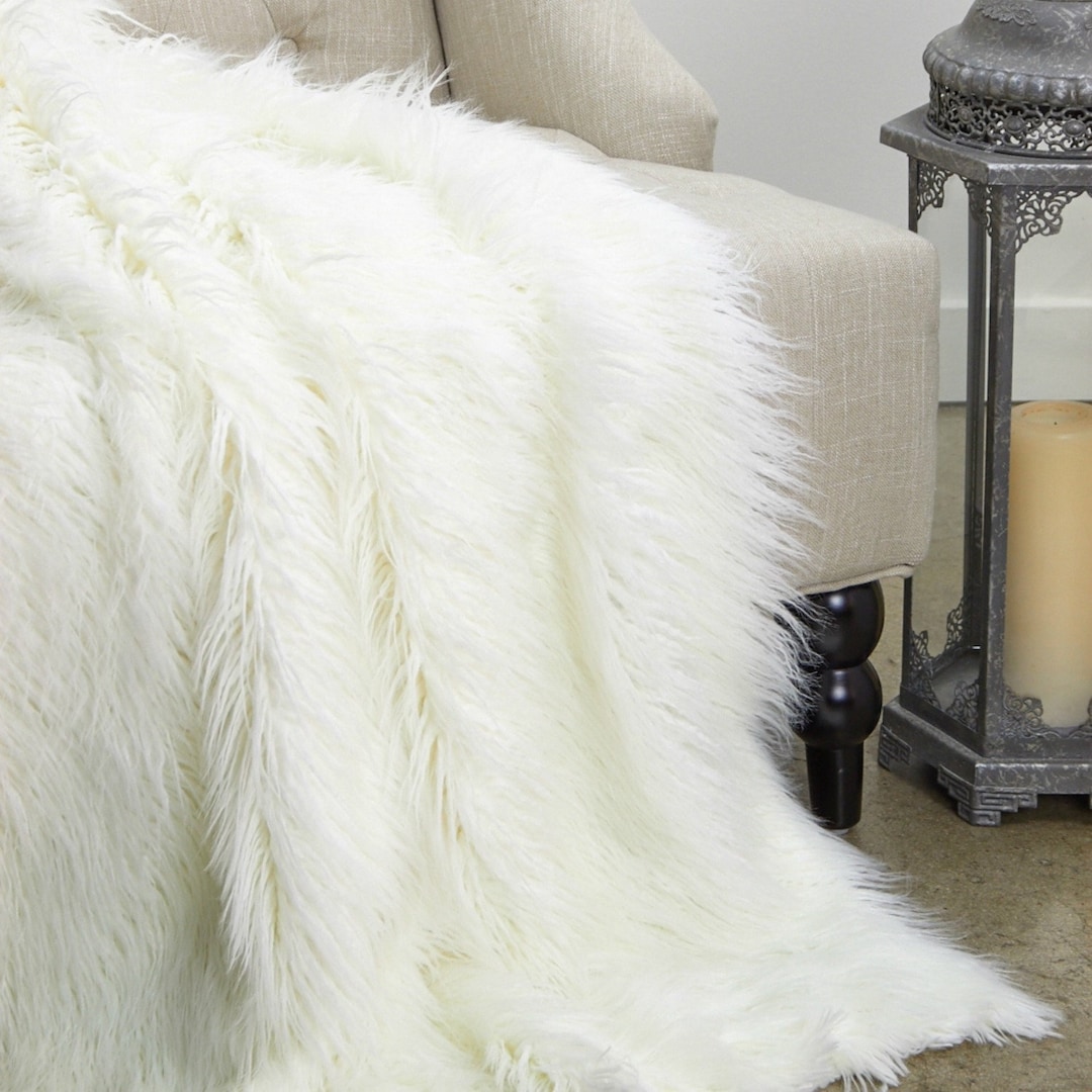 Shaggy Faux Fur Throw Blanket, White Mongolian Style, Minky Lining - Etsy