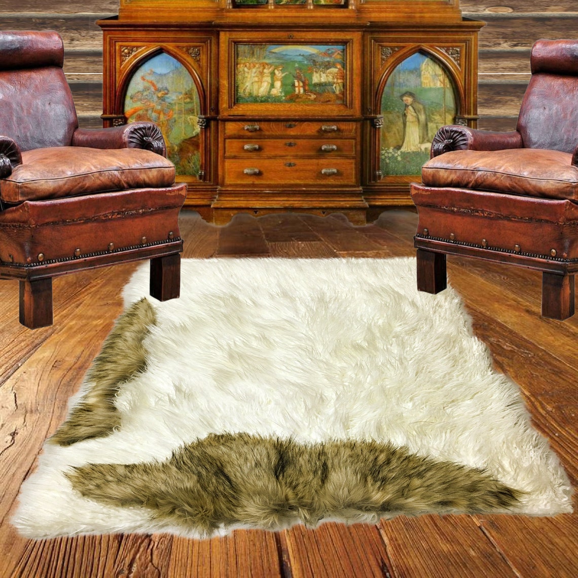 Handmade Wolf Trimmed Pelt Rug, Designer Rug, Luxurious Faux Fur, All ...