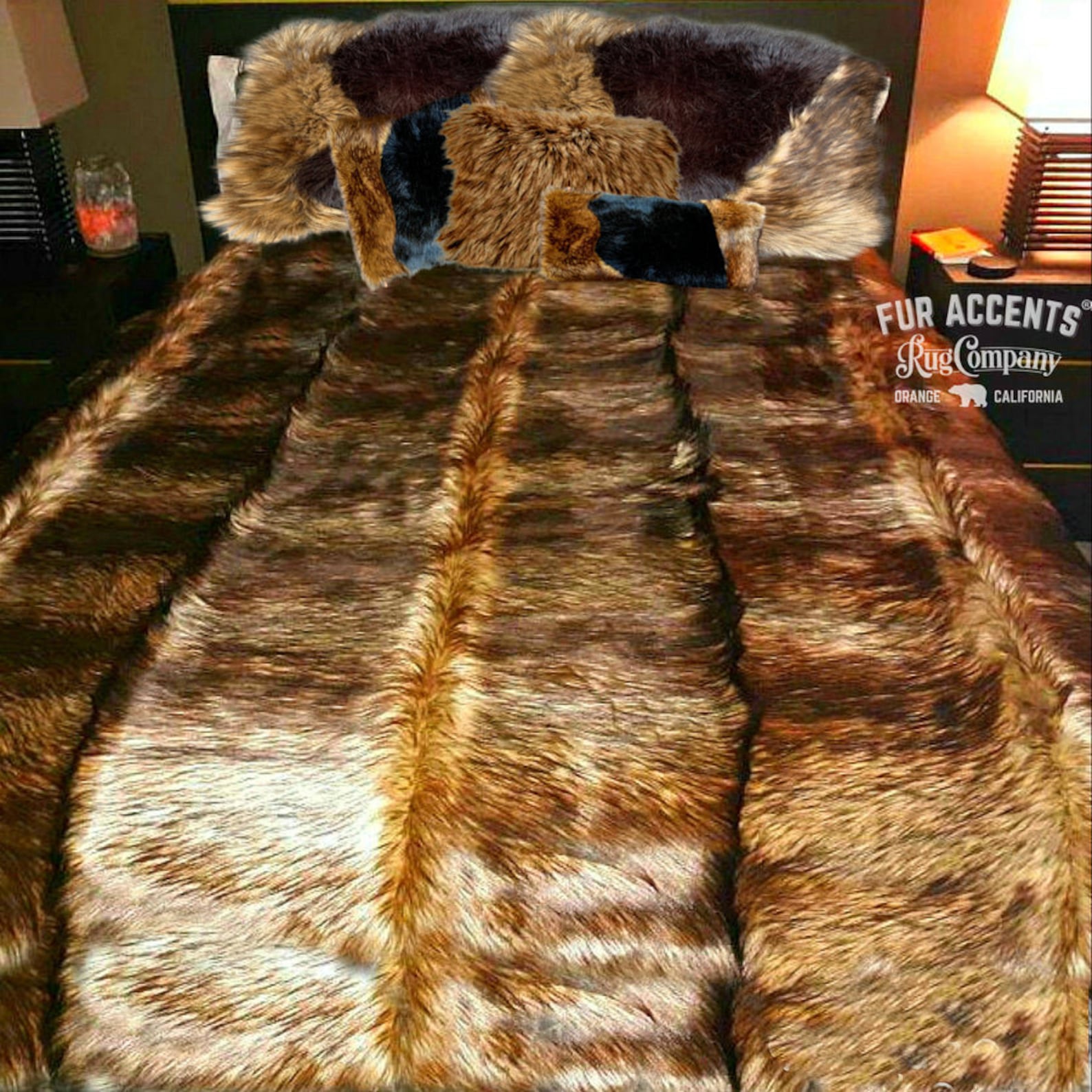Pieced Fur Bedspread Animal Friendly Faux Fur Golden Wolf - Etsy