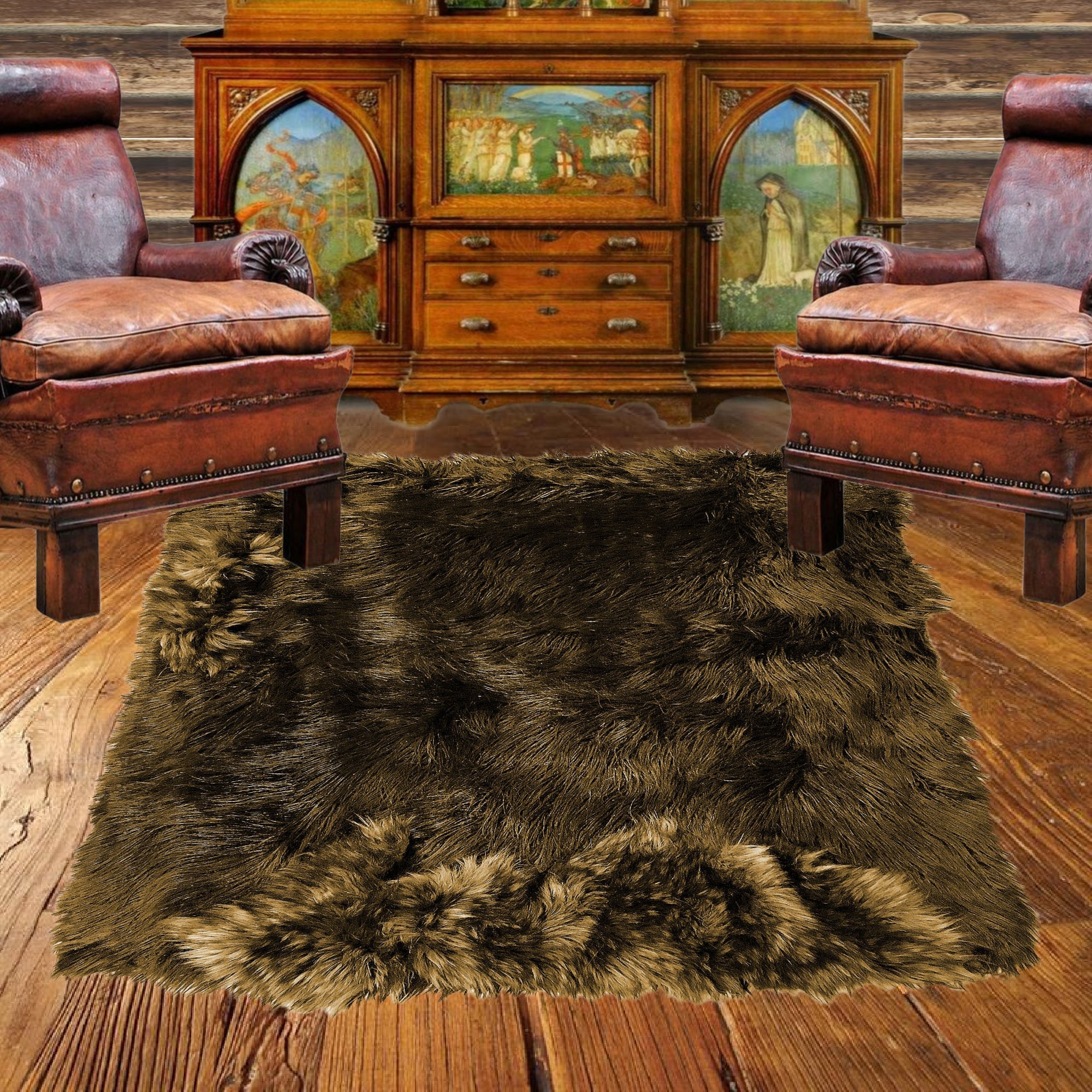 Handmade Wolf Trimmed Pelt Rug, Designer Rug, Luxurious Faux Fur, All ...