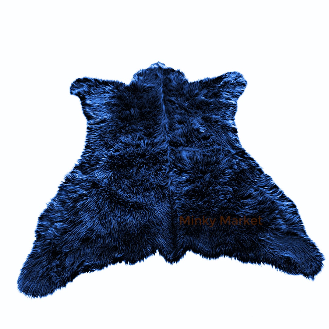 Cobalt Faux Fur Bear Skin Rug, Handmade Shag Area Rug - Etsy
