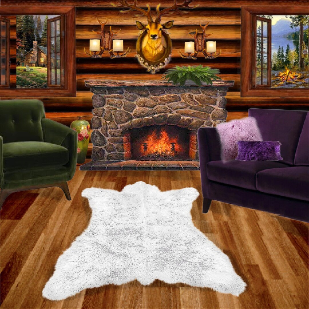 White Bear Skin Rug, Animal Friendly Faux Fur, All Sizes, Shag Area Rug ...