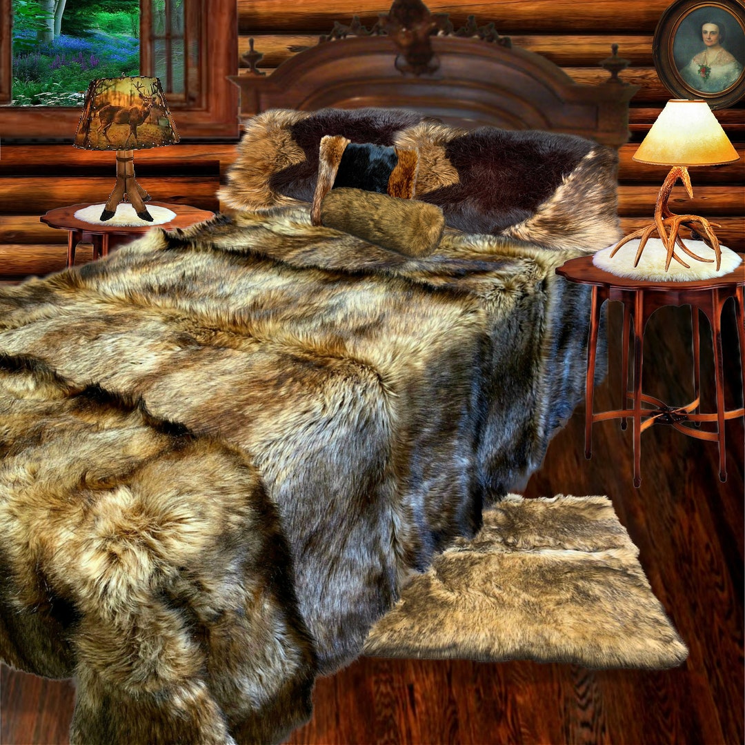 Pieced Fur Bedspread, Animal Friendly Faux Fur, Golden Wolf, Custom ...