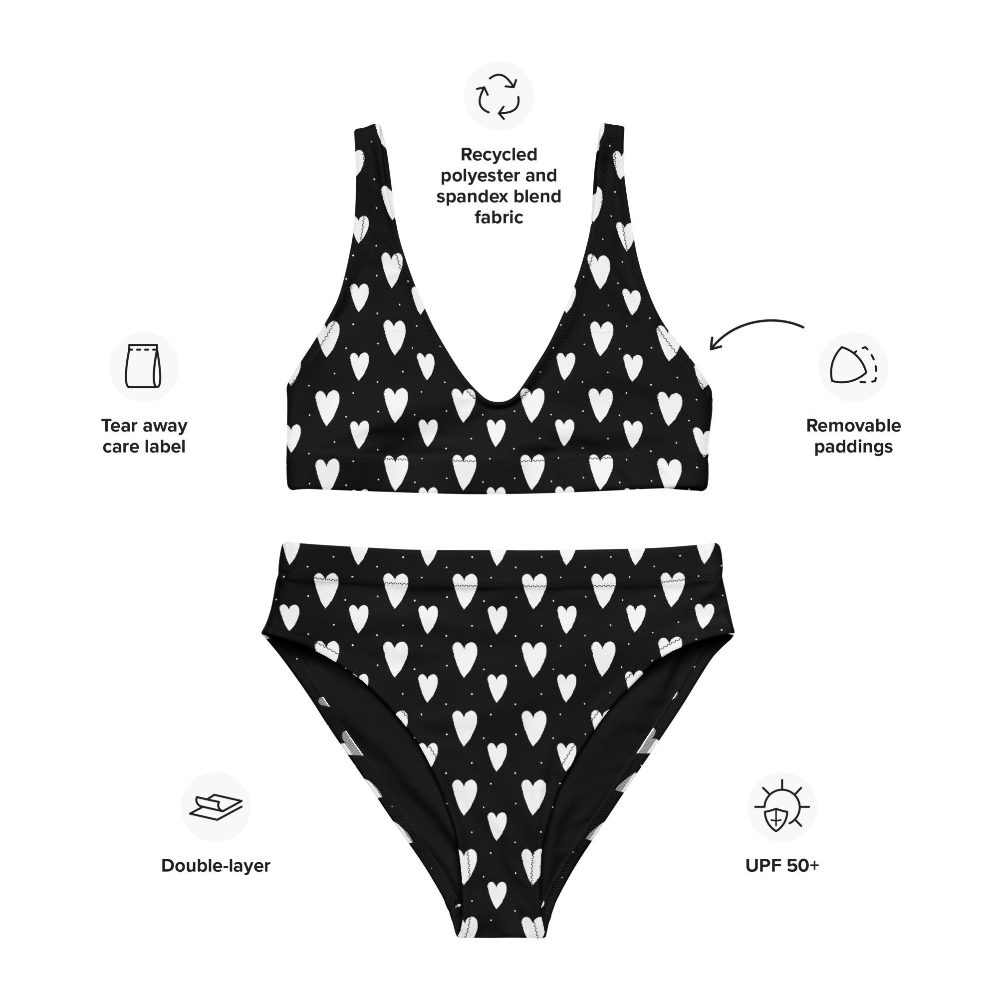 Black and White Heart Bikini/ Cute Goth Heart Bikini Set/ - Etsy