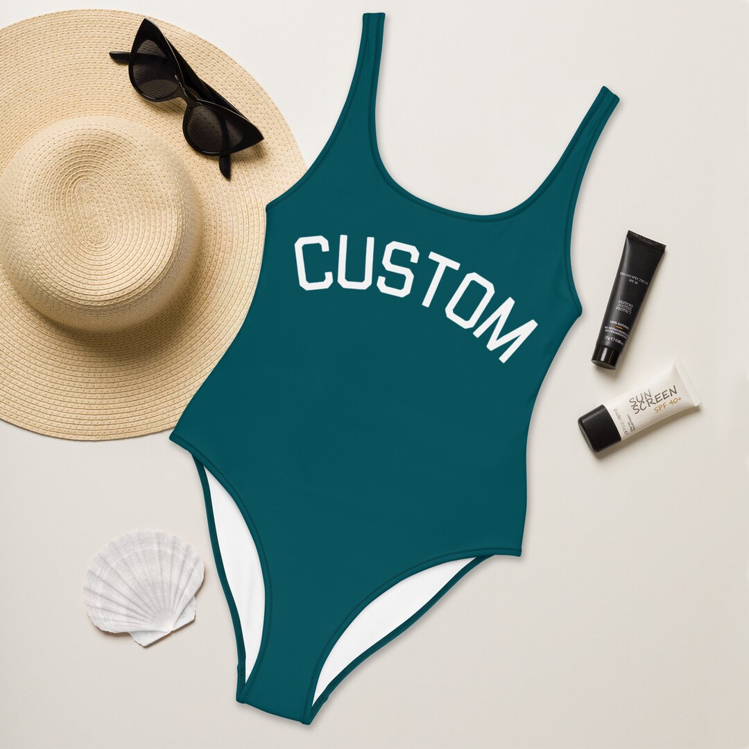 Custom Teal One-piece Swimsuit/ Personalized Bathing Suit/ Brown ...