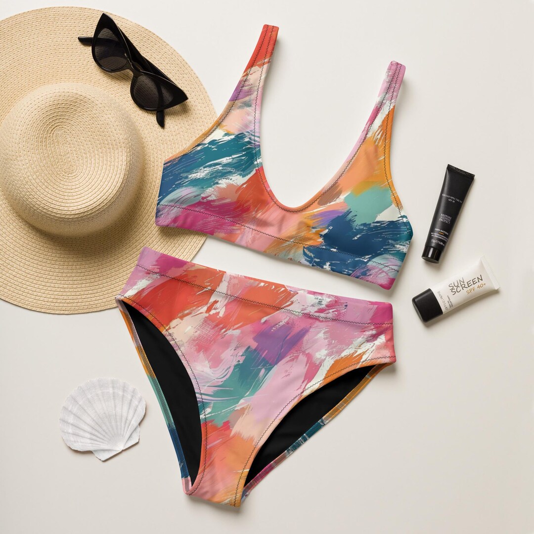Paintbrush Colorful Bikini,y2k Swimsuit, 90s Bathing Suit, 80s Swimsuit ...