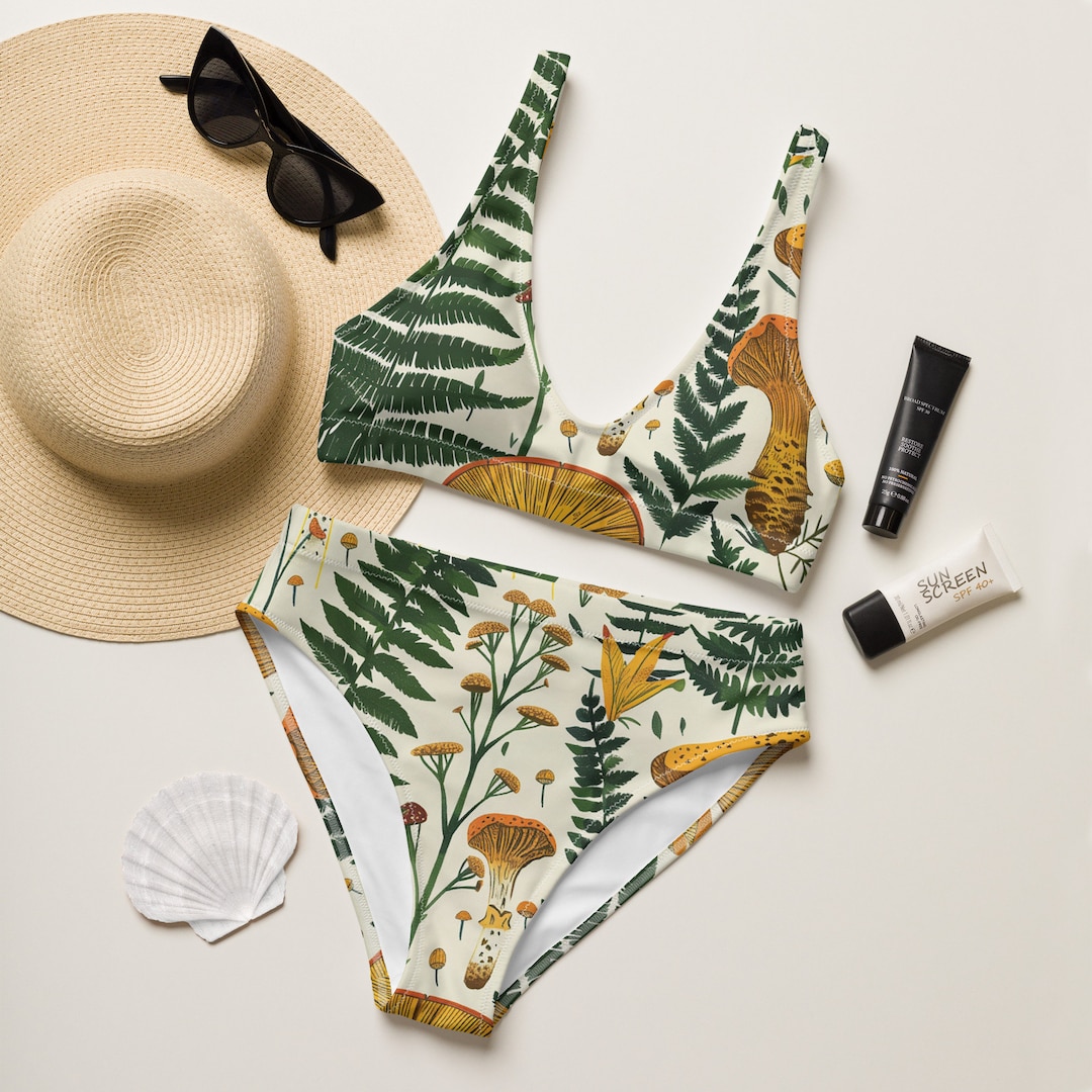 Mushroom and Fern Bathing Suit, Cottagecore Bikini, Fairycore Swimsuit ...