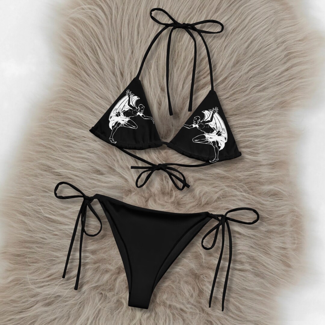 Gothic Little Devil String Bikini Set/ Rave Bikini/ All-over Print ...